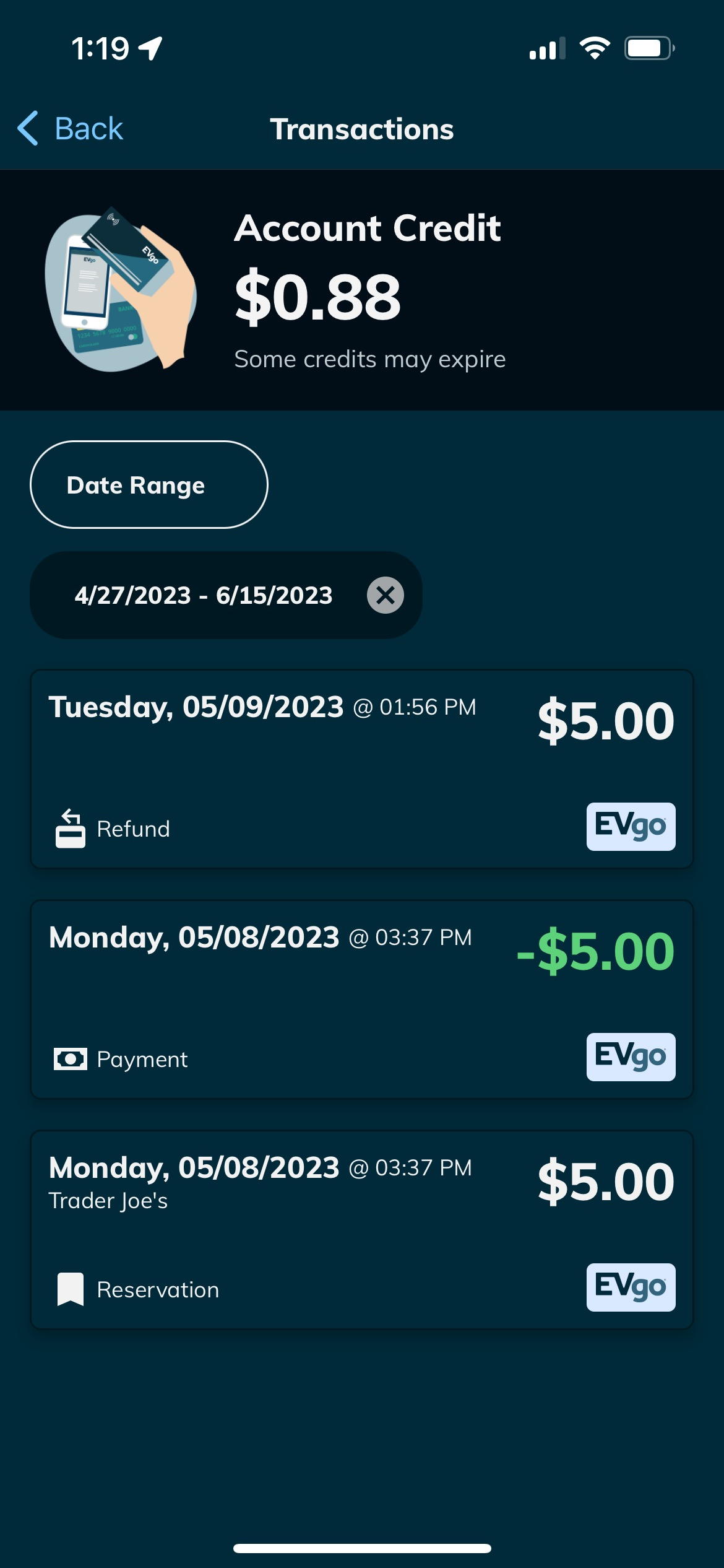 Review your transactions – EVgo
